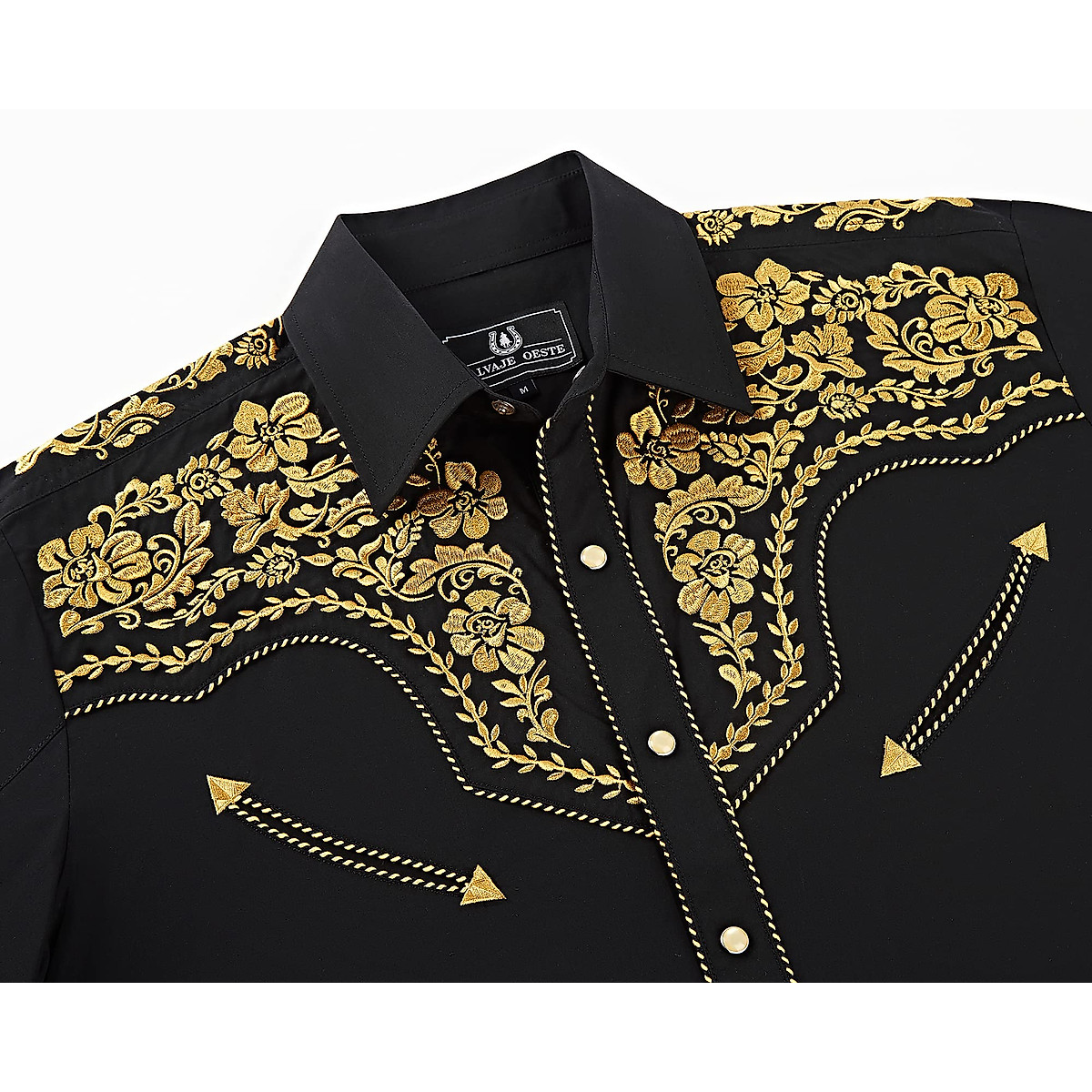 SALVAJE OESTE Embroidered Western Cowboy Shirts for Men Snap Button Long Sleeve Shirt with Western Cowboy Embroidery Black-Yellow