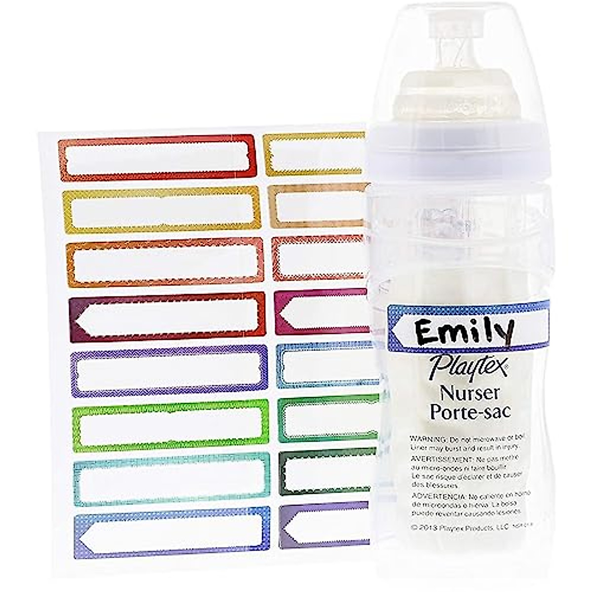 Juvale 208-Pack Waterproof Name Date Labels for Daycare, Baby Bottles, Assorted Colors, 2.5 x .5 inches