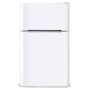 LHONE 2-Door Compact Refrigerator, 3.2 cu ft.Mini Fridge with Freezer,Freezer Compact Small Fridge with Refrigerators Thermostat,Removable Glass Shelves,Low Noise,Stainless Steel (White)