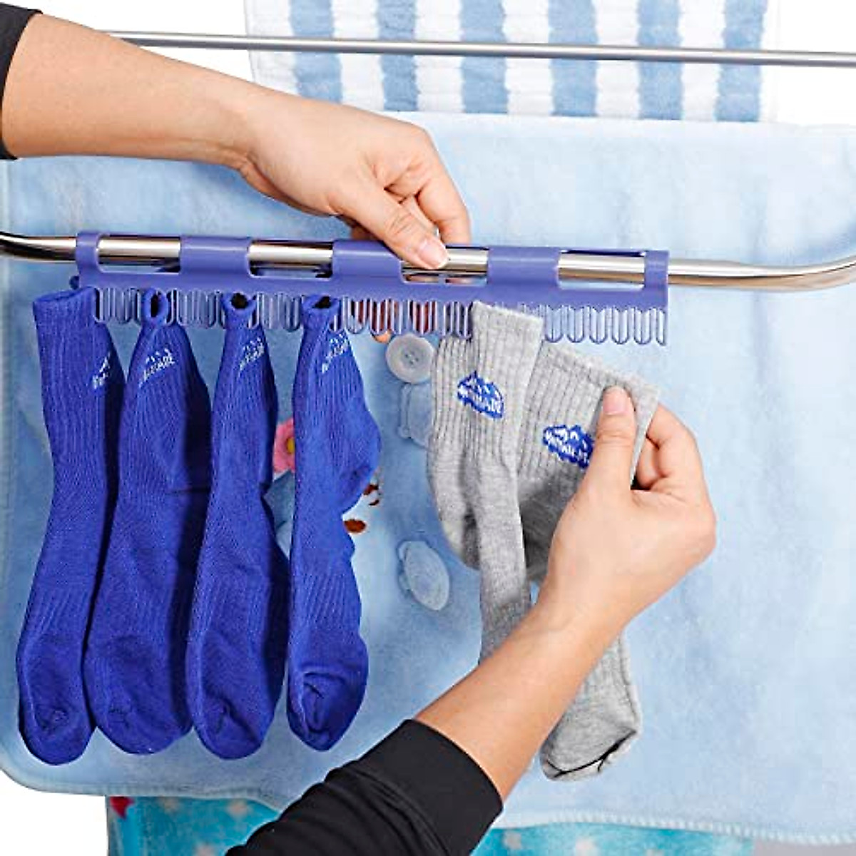 SUPER DEAL Clothes Drying Rack with Socks Clips, 2 Tier Gullwing Laundry Rack Adjustable and Foldable Wings for Easy Storage Heavy Duty Stainless Steel, Silver