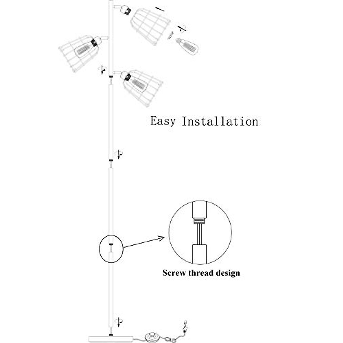 Modern Floor Lamp for Living Room Bright Lighting Tall Stand Up Lamp Farmhouse Rustic Industrial Black Tree Floor Lamps for Bedrooms, Office with Reading Light Standing Lamp