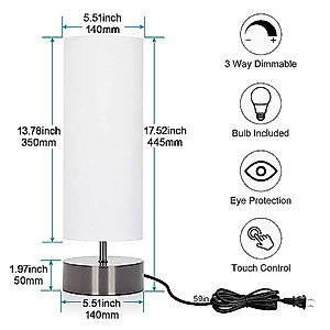 Touch Control Nightstand/Table Lamp Bedside Minimalist Desk Lamp Modern Accent Dimmable Touch Light with Cylinder Lamp Shade Night Light for Bedroom Living Room Kitchen, E26 Bulb Included