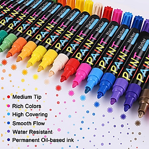 IVSUN Paint Pens Paint Markers, 20 Colors Oil-Based Waterproof Paint Marker Pen Set, Never Fade Quick Dry and Permanent, Works on Rocks Painting, Wood, Fabric, Plastic, Canvas, Glass, Mugs, DIY Craft