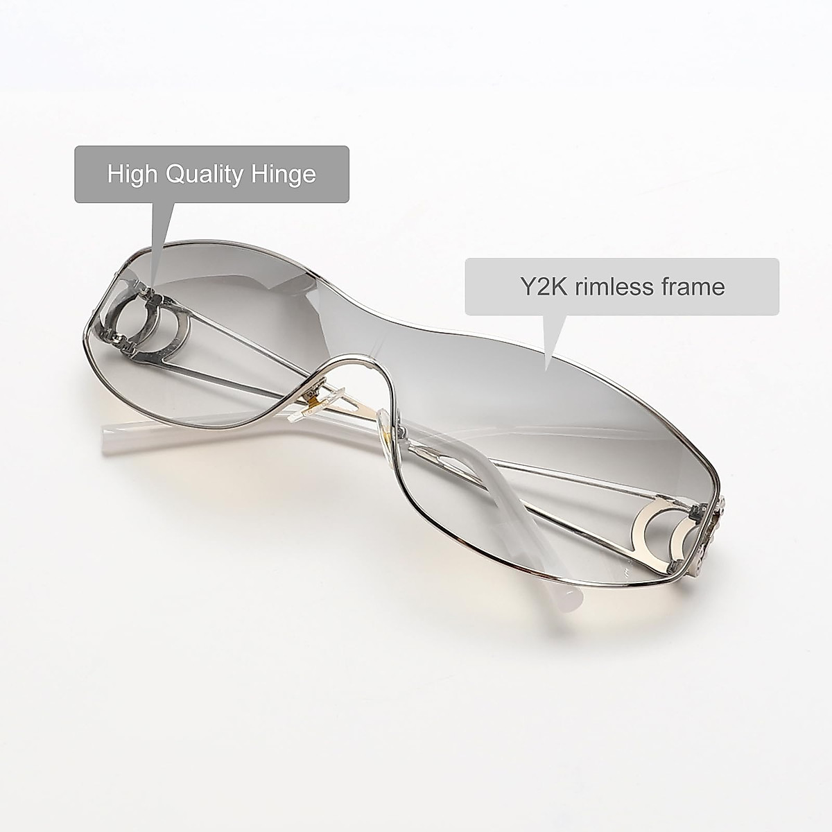 Y2k Sunglasses Womens Glasses Silver Shades Metal Wire Frame Oval Sun Glasses for Women Trendy 2000s 90s shield Retro Eyewear