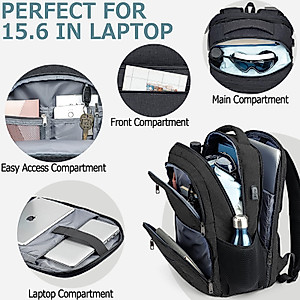 BIKROD Backpack for Men, TSA Travel Backpack, School Backpacks for Teens Water Resistant Back Pack with USB Charging Port, Business Anti Theft Durable Computer Bag Gifts Fits 15.6 Inch Laptop,Black