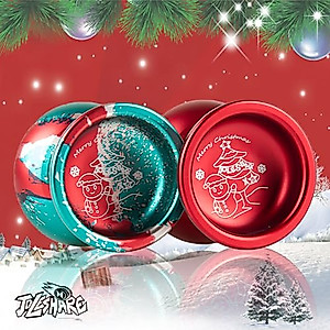 Professional Responsive Yoyo, Christmas Aluminum Yo Yo for Kids Beginner, Replacement Unresponsive Ball Bearing for Advanced Yoyo Players + 1 Glove + 5 Yoyo Strings (Christmas Red-Green)
