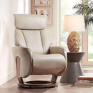 Benchmaster Augusta Taupe Faux Leather Swivel Recliner Chair Modern Armchair Comfortable Manual Reclining Footrest Adjustable Upholstered for Bedroom Living Room Reading Home Relax Office