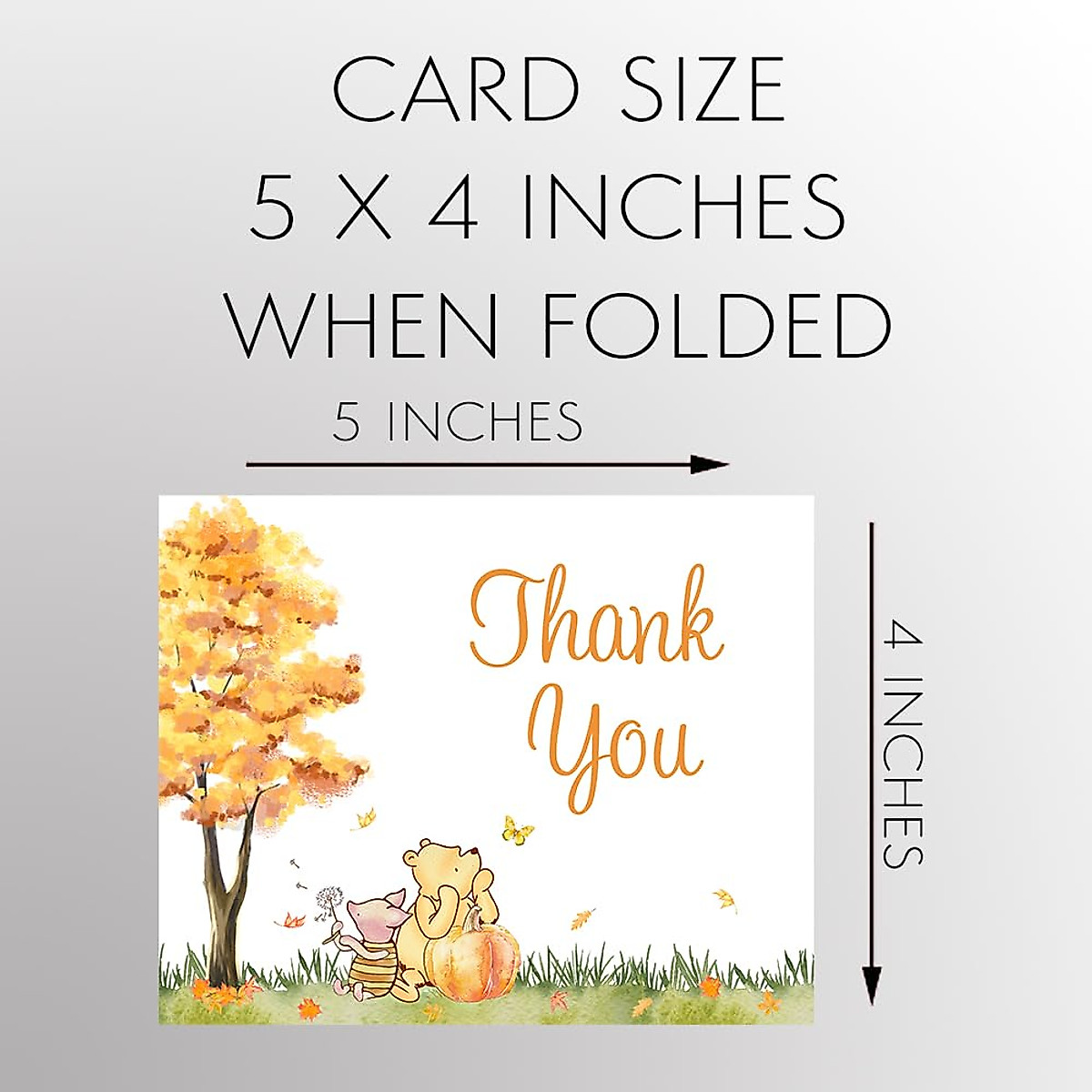 Winnie the Pooh Baby Shower Thank You Cards Pooh Bear Cute Cartoon Storybook Autumn Fall Leaves Pumpkin Piglet Nostalgic Unisex Gender Neutral Printed Cards (24 Count)