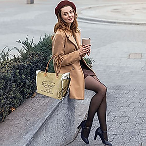 Lamyba Sel De Mer Canvas HandBag Upcycled Canvas Vegan Leather Tote Bag, Large Brown