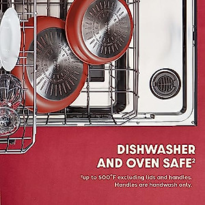 T-fal Ingenio Expertise Non Stick Cookware Set 14 Piece, Induction, Oven Broiler Safe 500F, Cookware, Pots and Pans Set, RV, Camping, Kitchen Frying Pans, Dishwasher Safe, Detachable Handle Cherry Red