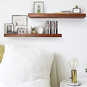 Marsmiles Floating Shelves, 24 Inch Rustic Wood Wall Shelves with Invisible Brackets, Set of 2 Wall Mounted Storage Decor Shelves for Bedroom Living Room Bathroom Kitchen Light Walnut