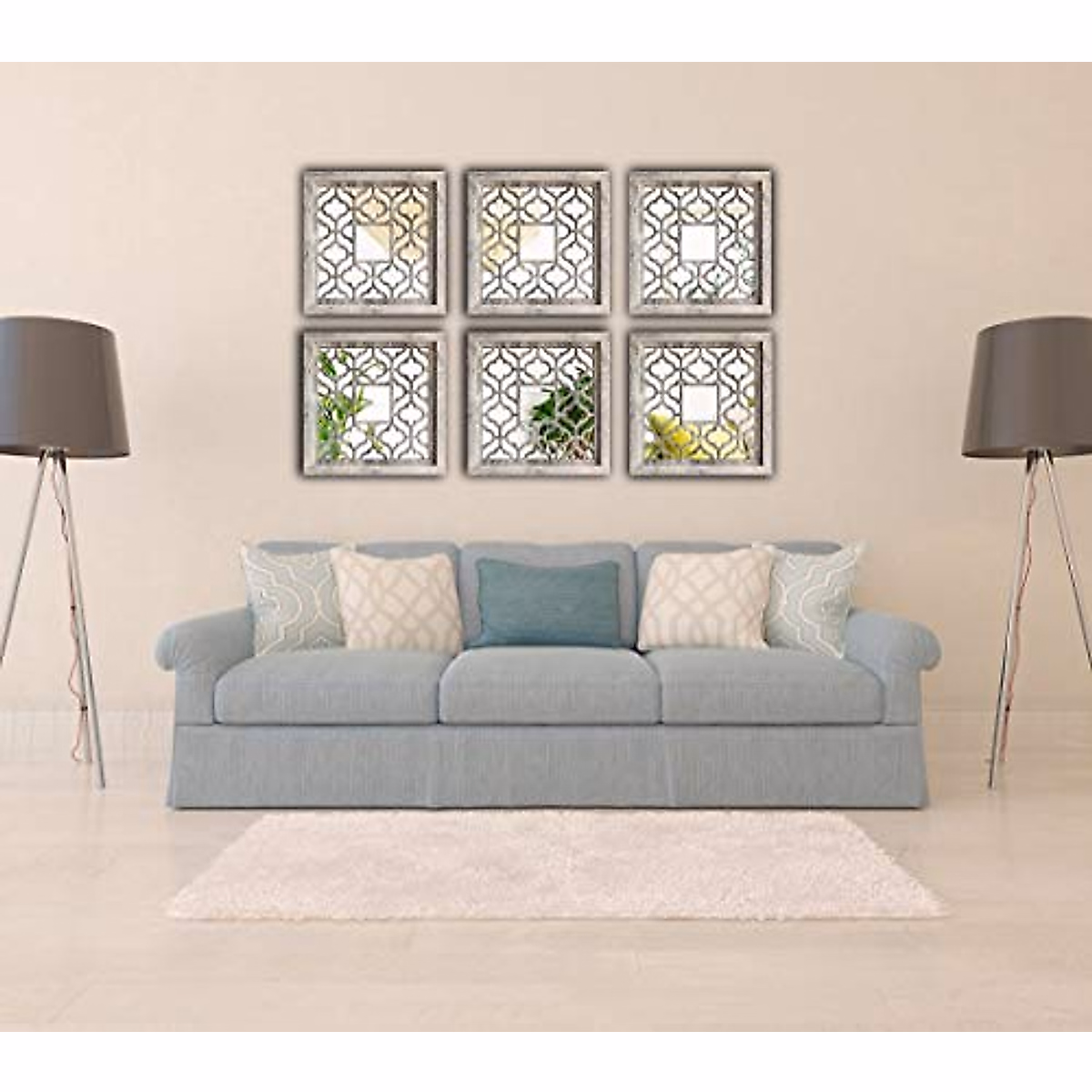 qmdecor Square Rustic Distressed White Framed Wall Decorative Mirror 12x12 inches Modern DIY Fashion MDF Wood Material Wall-Mounted Mirrors Set of 2 Pieces