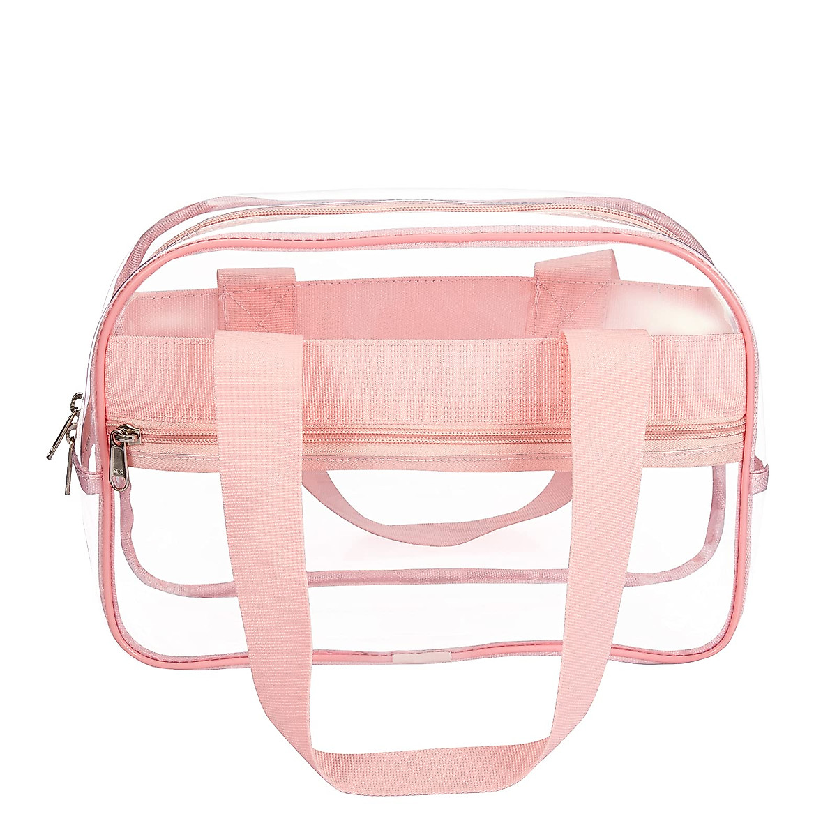 Premium Large Clear Makeup Cosmetic Toiletry Organizer Bag, Clear Tote Bag Stadium Approved, Mini Clear Purse for Gym, Work, Travel or Concert (Pink)