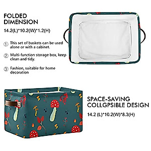 senya Red Leaf Mushroom Storage Basket Storage Bin Storage Cube Box Durable Canvas Basket Organizer with Handles for Shelf Closet Bedroom Home Office