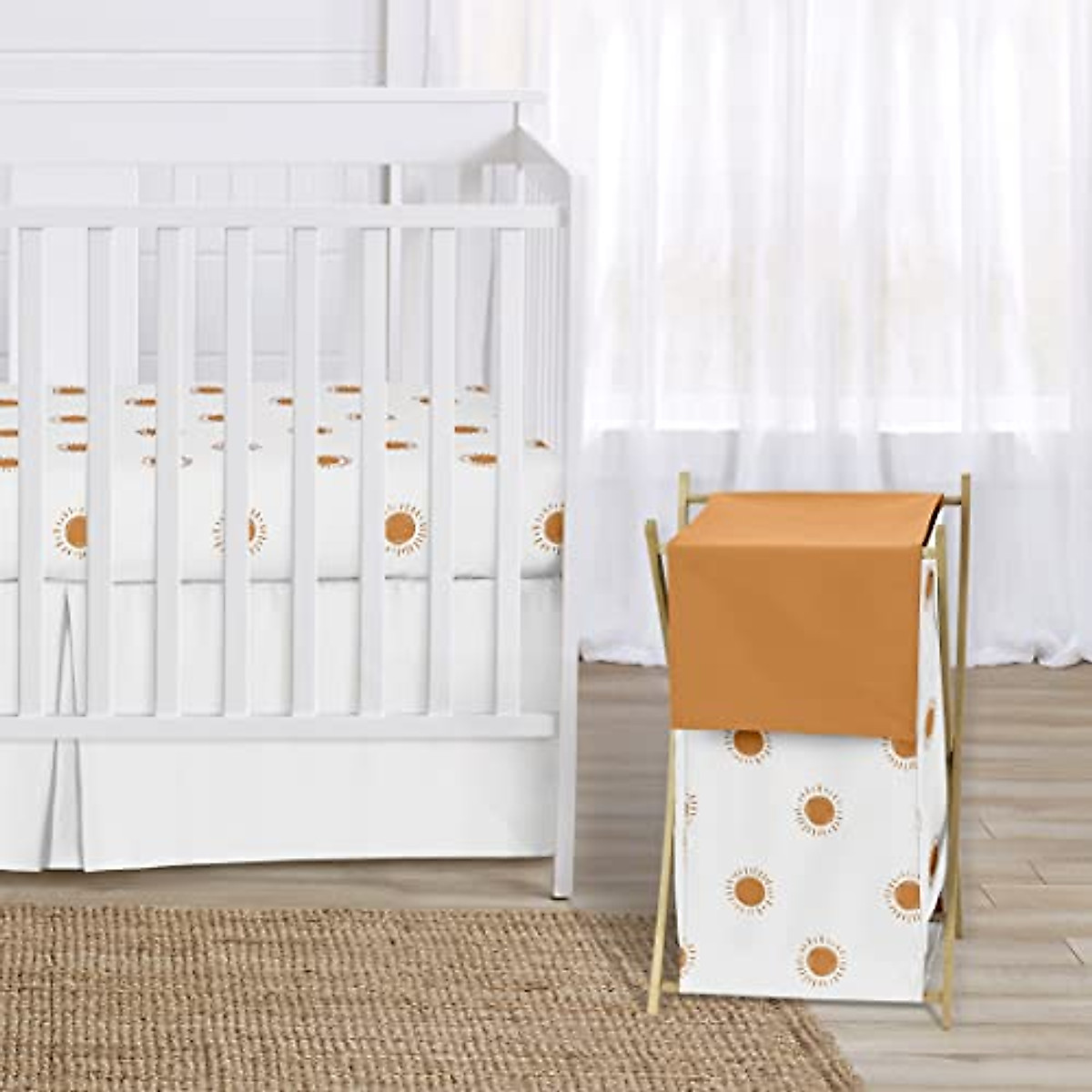 Sweet Jojo Designs Orange and White Boho Sun Baby Kid Clothes Laundry Hamper - Pumpkin Rust Orange Retro Bohemian Celestial Sky Desert Sunshine Outdoors Nature Minimalist Gender Neutral