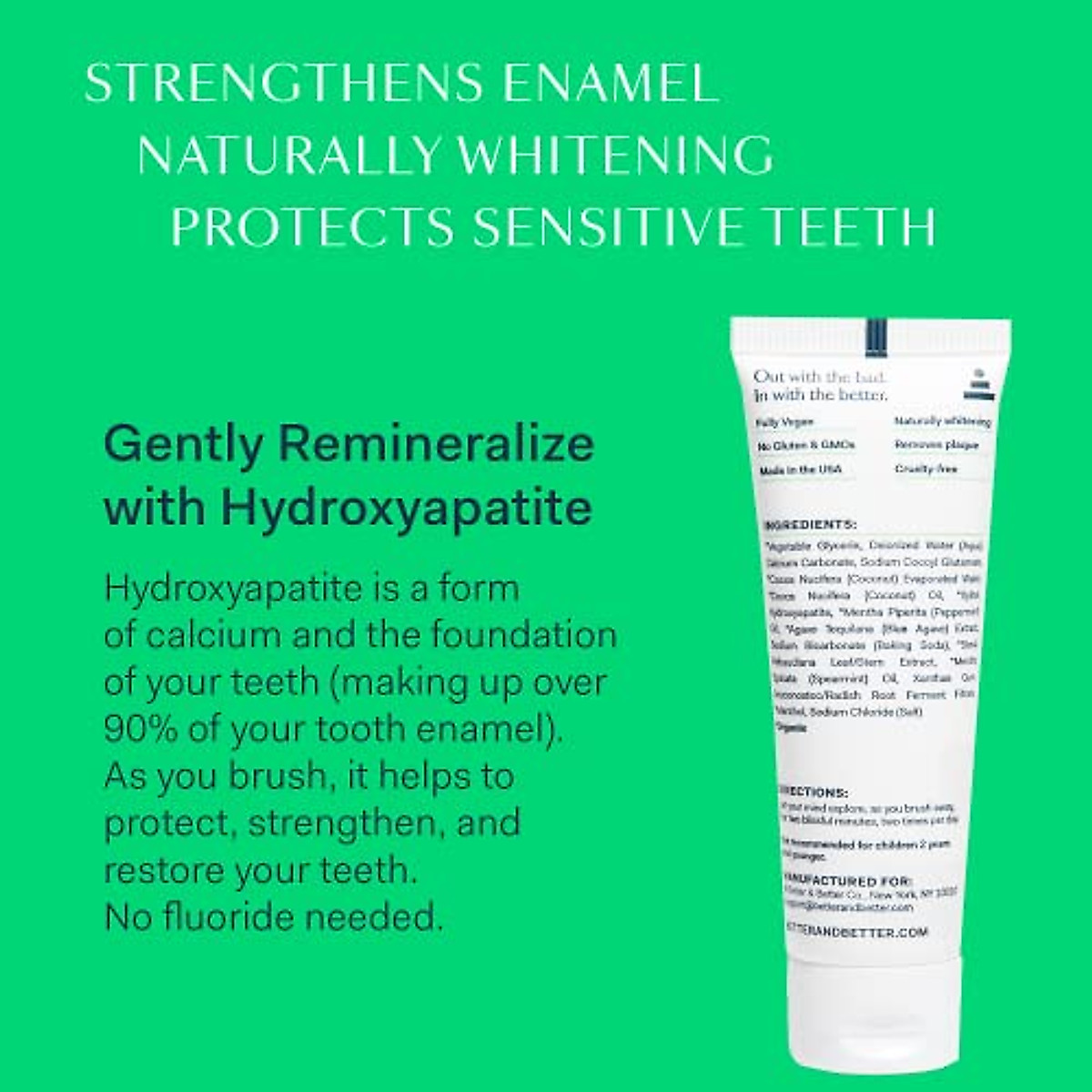 Better & Better Fortify Toothpaste - Fluoride & SLS Free Hydroxyapatite Toothpaste 1 CT | Remineralizing Toothpaste for Sensitivity w/Organic Mints | Vegan & Whitening Sensitive Toothpaste