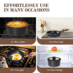 10 Pcs Pots and Pans Set Non Stick, Nonstick Kitchen Cookware Sets Detachable Handle, Induction Pots and Pans Set with Removable Handle, RV Cookware Set for Camping, Oven Safe, PFOS, PFOA Free, Black