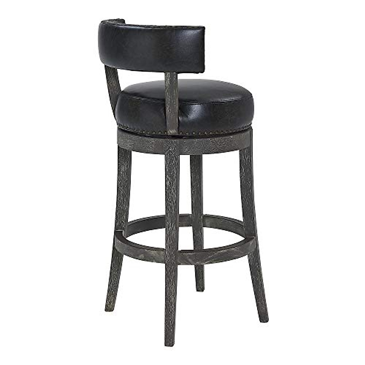 Armen Living Corbin 30" Bar Height Swivel Onyx Faux Leather and American Grey Wood Bar Stool