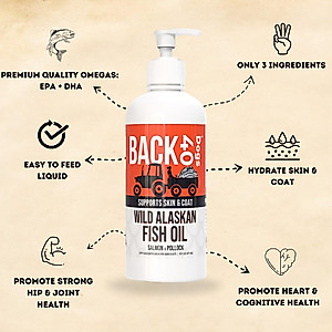 BACK 40 Dogs Wild Alaskan Fish Oil for Dogs, Skin and Coat Supplement for Dogs & Cats, Omega-3-Rich Salmon and Pollock Oil, EPA & DHA Dog Salmon Oil for Brain, Heart, and Joints 16 fl oz (473 ml)