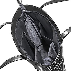 Leather Tote Bag for Women with Zipper Handbags Shoulder Bag Spider Web Black Pockets Work Travel Small Office Business
