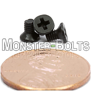 MonsterBolts - M2.5 x 4mm Phillips Flat Head, DIN 965, Alloy Steel, Black Oxide, 50 Pack