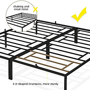 IDEALHOUSE King Metal Platform Bed Frame with Sturdy Steel Bed Slats Mattress Foundation No Box Spring Needed Large Storage Space Easy to Assemble Non-Shaking and Non-Noise Black