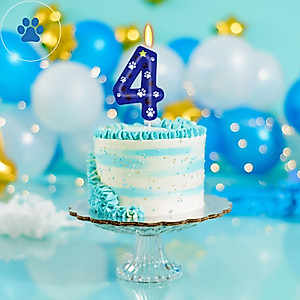 ElekFX Blue Dog Paw Birthday Candles, Number 4 Dog Patrol Birthday Party Supplies, 2.76 inch Paw Cake Topper Decorations, Birthday Decorations for Kids (Number 4)