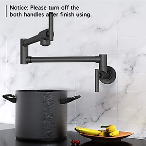 Pot Filler Faucet, Wall Mount Lead-Free Brass Pot Filler Kitchen Faucet with cUPC Certified, Folding Stretchable Kitchen Faucet with Double Joint Swing Arms, Single Hole - Matte Black