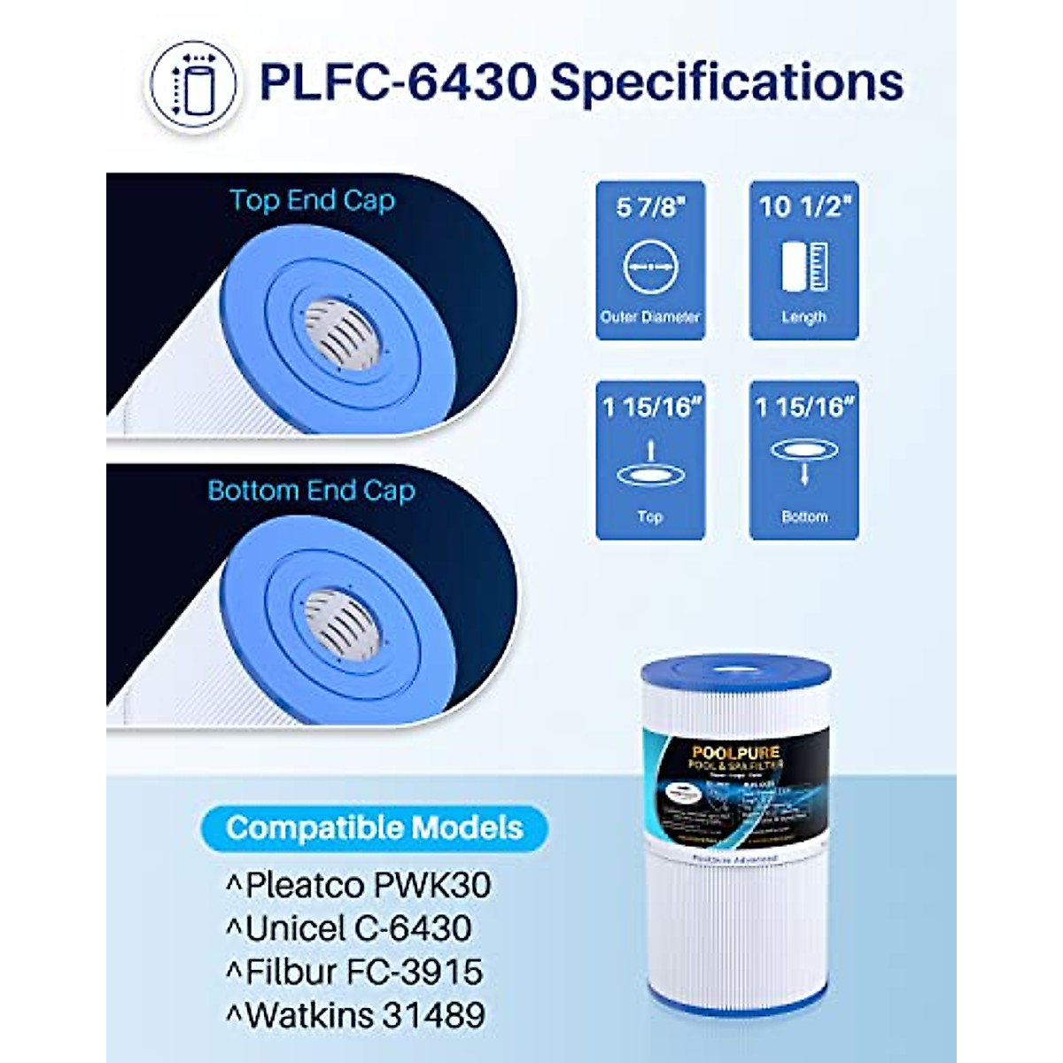 POOLPURE C-6430 Spa Filter Replaces 31489, PWK30, Filbur FC-3915, P/N0969601, 71825, 73178, 73250, 30 sq. ft. Hot Spring Spa Filter 3 Pack