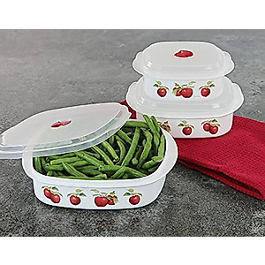 Reston Lloyd Cookware & Storage, Adjustable Vent on Lids Microwavable Cookware/Storage Set, Multiple Sizes, Harvest Apples (20999)