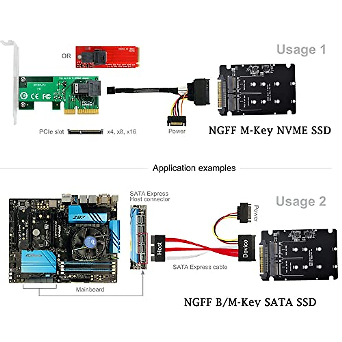 NFHK SFF-8639 NVME U.2 to Combo NGFF M.2 M-Key SATA PCIe SSD Adapter for Mainboard Replace SSD 750 p3600 p3700