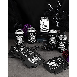 12-Pack Bride or Die Bachelorette Party Can Sleeves Till Death Beverage Sleeves Favor for Gothic Halloween Bridal Shower Party Supplies 1950s Rock and Roll Party Decorations