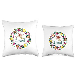 Flowers Design Gifts for 96 Years Old Women, Men 96 Years Loved Cool Flowers Pattern Grandma 96th Birthday Throw Pillow, 18x18, Multicolor