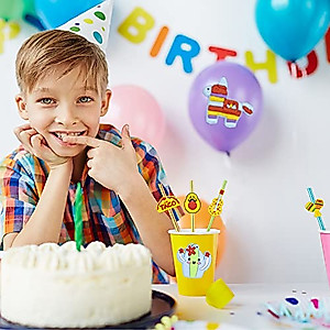 24pcs Cinco De Mayo Fiesta Theme Beverage Cocktail Straws for Mexico Fiesta Taco Party Supplies Party Favor with 2 Pieces Straw Cleaning Brushes, 6 Colors Straws