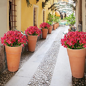 GREBOU 10 Bundles Artificial Daffodils Flowers Faux Plastic Lotus Shrubs UV Resistant No Fade Faux Greenery for Bridal Bouquet Home Garden Hanging Planter Porch Patio Office Wedding Decoration(Red)