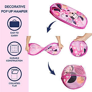 Disney Minnie Mouse 4 Piece Storage Solution Set with Pop Up Hamper, Collapsible Storage Trunk and 2 Nestable Storage Bins