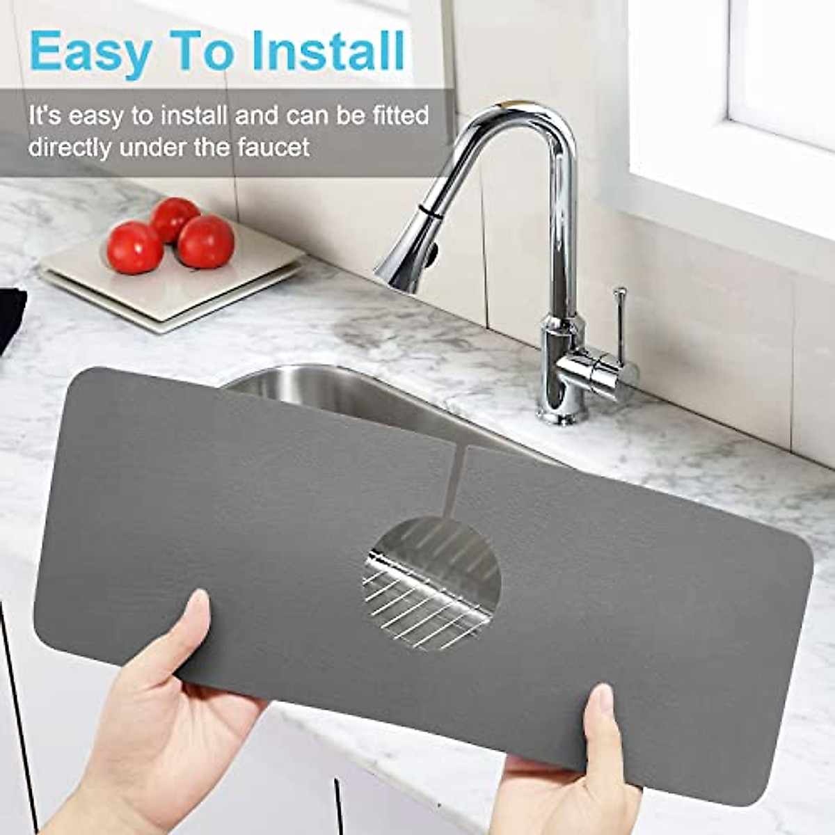 6Pcs Kitchen Faucet Splash Guard, Fast Drying Faucet Absorbent Mat Bathroom Sink Splash Guard Behind Faucet Splash Catcher Faucet Mat for Kitchen Sink Home Farmhouse Bar RV, 15'' x 5.4''