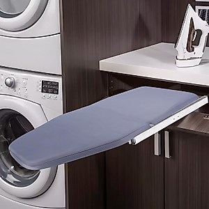 Closet Pull-Out Ironing Board 31.9" X 12.2" Retractable Iron Board Mini Ironing Board Stow Away in The Cabinet 180° Rotation for Small Spaces | with Cotton Ironing Board Cover | Grey (US Stock)