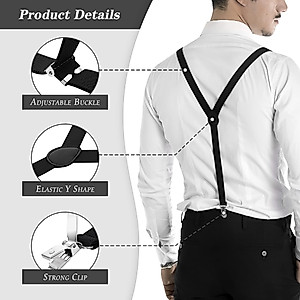 ULEEMARK Black Suspenders for Women Adjustable Buckle with Strong Clip Black Bow Tie,Elastic Y Shape Black Suspenders Men for Wedding