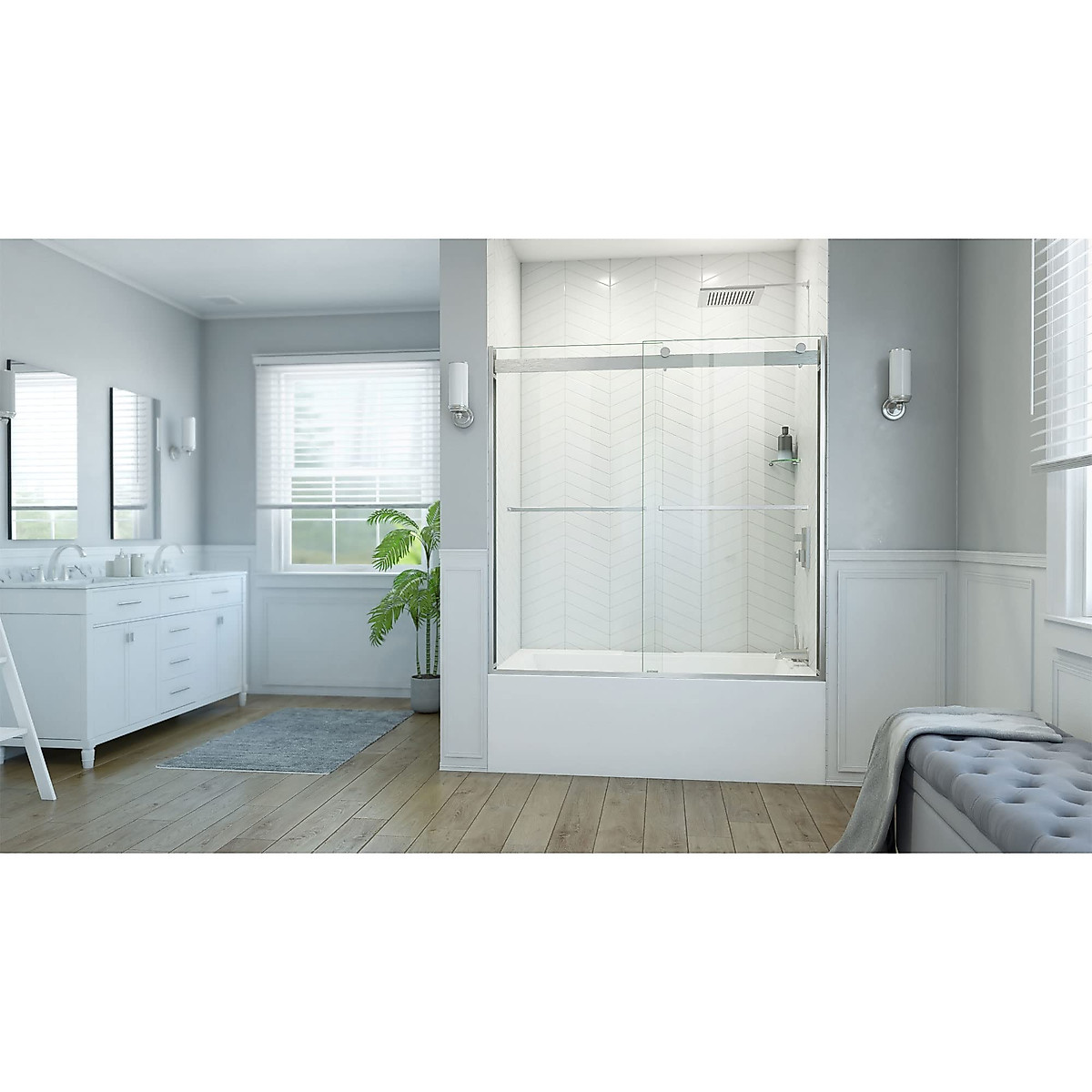 DreamLine Essence-H 56-60 in. W x 60 in. H Semi-Frameless Bypass Tub Door Brushed Nickel
