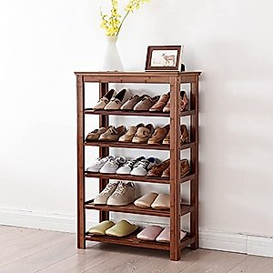 PETKABOO Shoe Rack 5 Tier Entryway Bamboo Shelf Organizer Storage with Large Table Surface for Entryway Living Room Closet Tall Bamboo Shoe Rack (24" L,Brown)