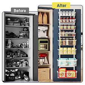 8-Tier Over The Door Pantry Organizer, Pantry Organization and Storage, Deep Baskets Hanging Heavy-Duty Metal, Spice Rack Seasoning Shelves, Home & Kitchen, Laundry Room Bathroom Organization (White)