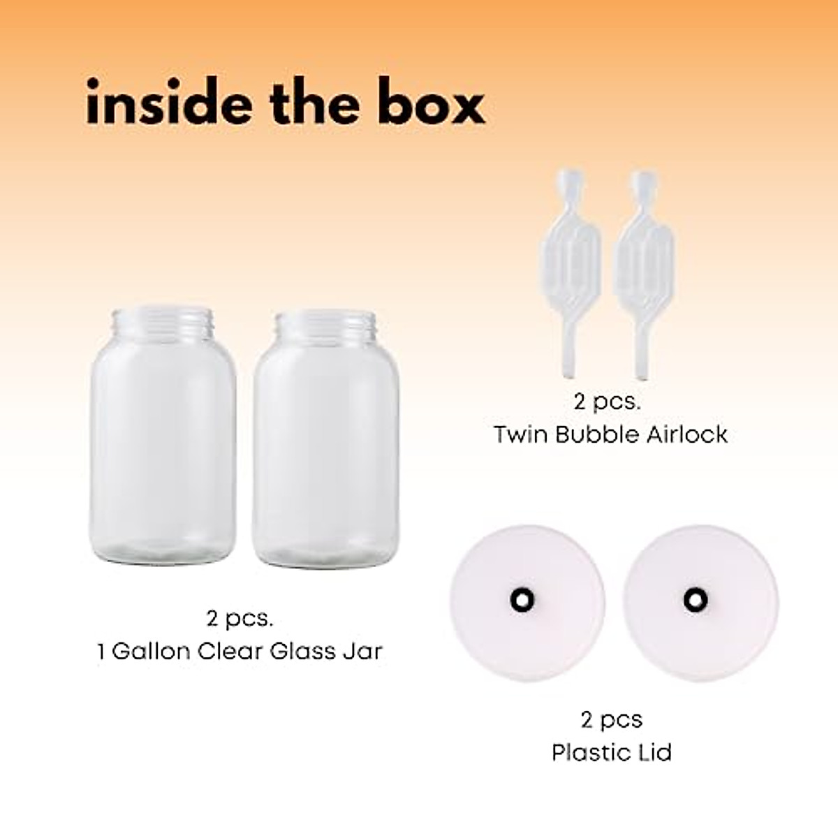 FastRack One gallon Wide Mouth Jar with Drilled Lid & Twin Bubble Airlock-Set of 2, multicolor