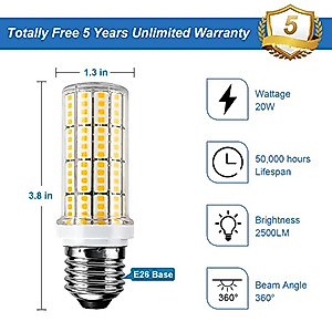 LED Light Bulb 2500lumen 200w Equivalent Super Bright 3000K Warm Daylight White 20W LED Bulbs Waterproof E26/E27 Medium Base for Outdoor Indoor Home Garage Backyard LED Corn Light Bulb Pack of 4