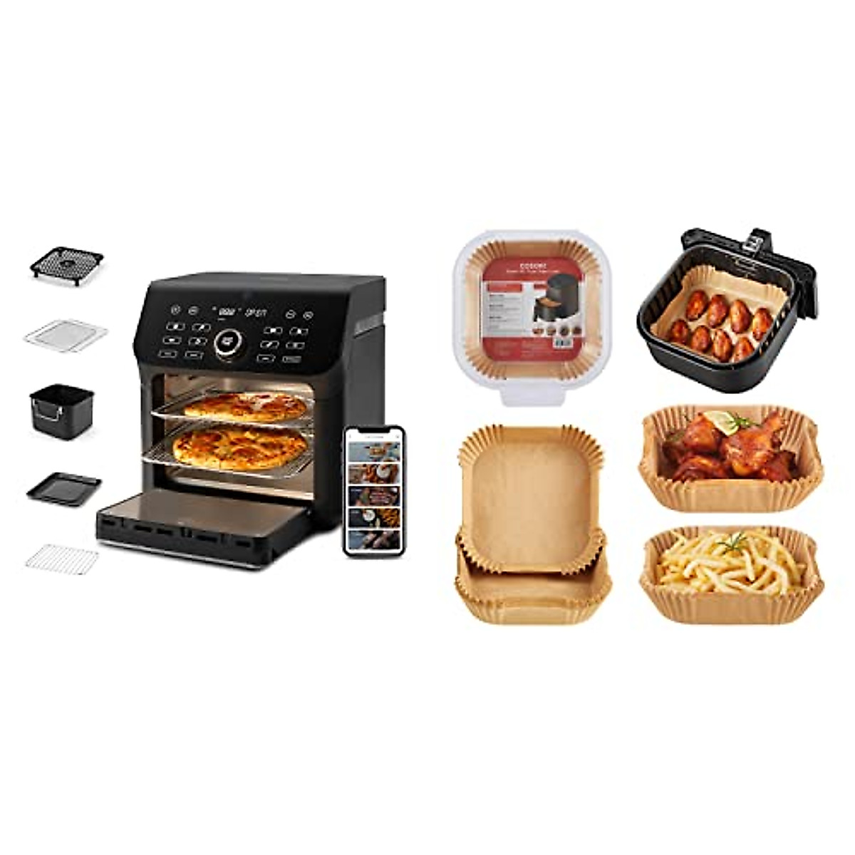 COSORI Air Fryer Toaster Oven Combo, 10 Qt Family Size 14-in-1 Functions (1000+ APP Recipes) & COSORI Air Fryer Liners,100 PCS, Unbleached Non-Stick Paper Liner, Disposable, 7.9 inch
