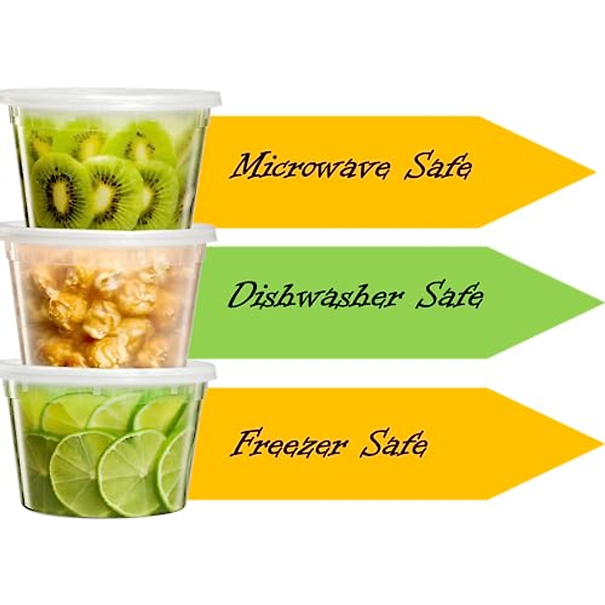 Mr. Miracle Deli Containers with Lids - 12 Pack of 16 oz Clear Airtight Reusable Plastic Food and Multi-Purpose Containers - Microwave, Freezer, and Dishwasher Safe