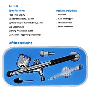 Psipro Mini Airbrush Kit Black Dual-Action Air Brush Gravity Feed Airbrush for Makeup Art Craft Nails Cake Decorating Modeling Tool with Airbrush Cleaning Set