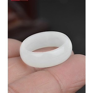 Oligage Natural Hetian White Jade Rings Jewelry Gemstone Band Ring Jade Stones for Women Men Jewellery Rings Natural Stone Jewelry (Ring Size : 6)