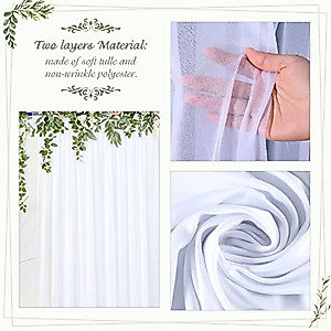 10 ft X 7 ft White Tulle Backdrop Curtains for Weddings Bridal Shower Birthday 2 Layers Wrinkle Free White Backdrop Thick Drapes for Photography Decorations 5 ft X 7 ft, 2 Panels