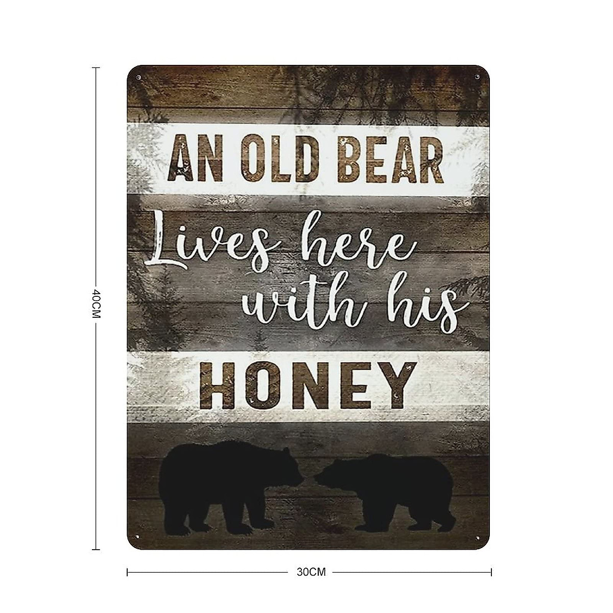 PPFINE An Old Bear Lives Here with His Honey Brown Wood Tin Sign Metal Plaque Art Hanging Iron Painting Retro Home Kitchen Garden Garage Wall Decor 16"x12"